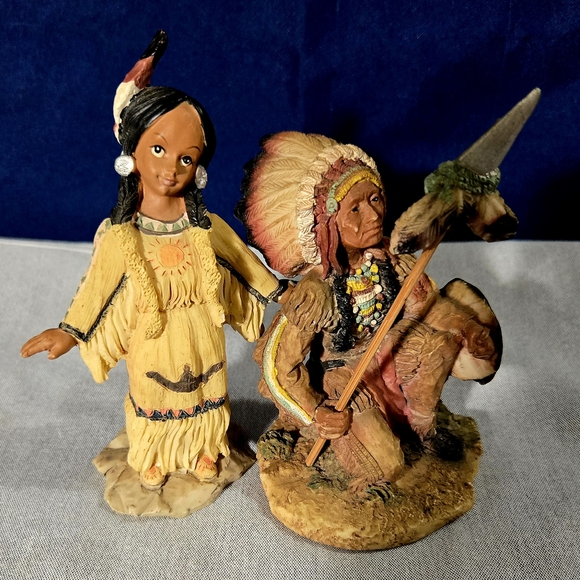 Other | Two Native American Figurines An Elder Chief And A Squaw Young ...